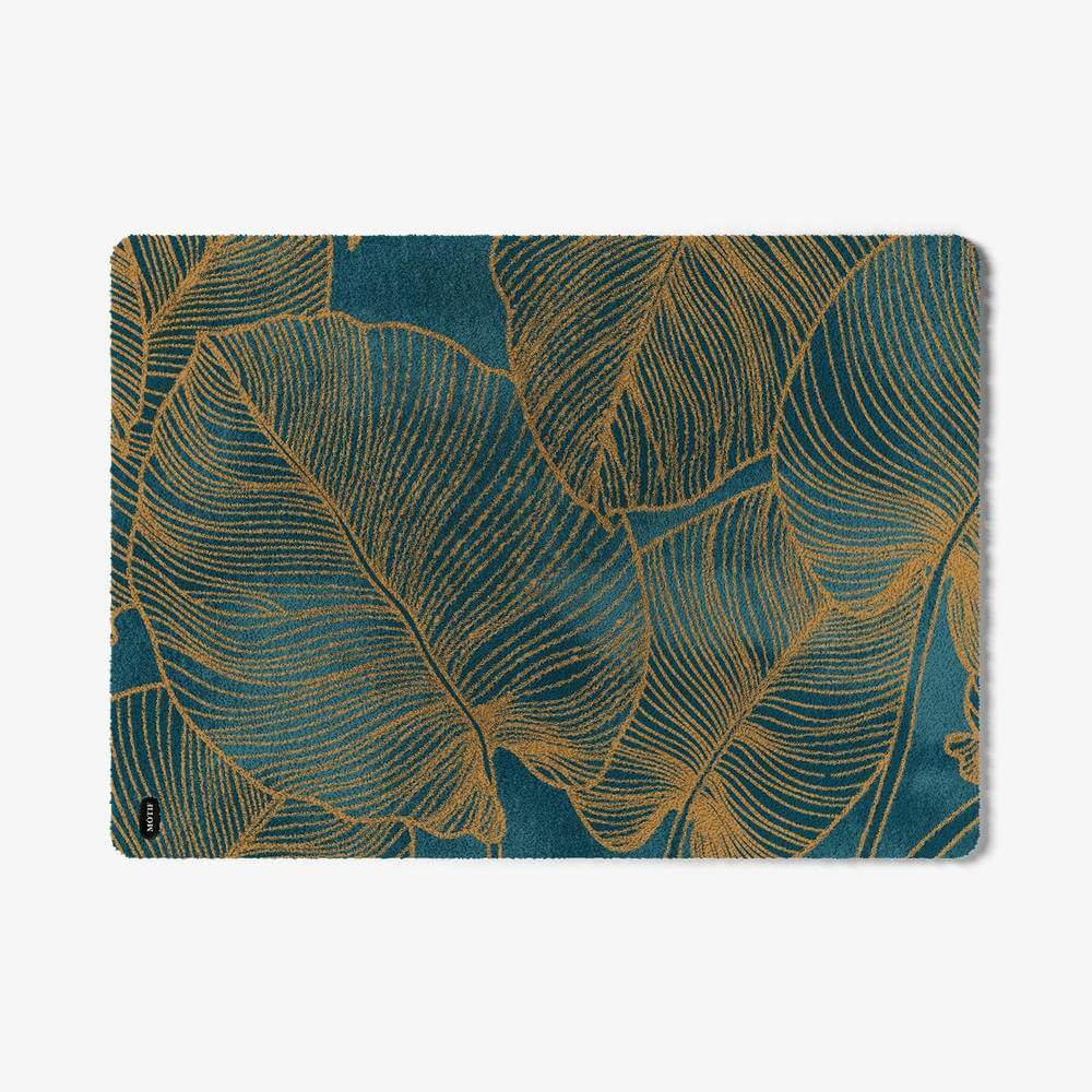 Matterly Botanique Turquoise - Blauwe-turquoise wasbare deurmat met ...